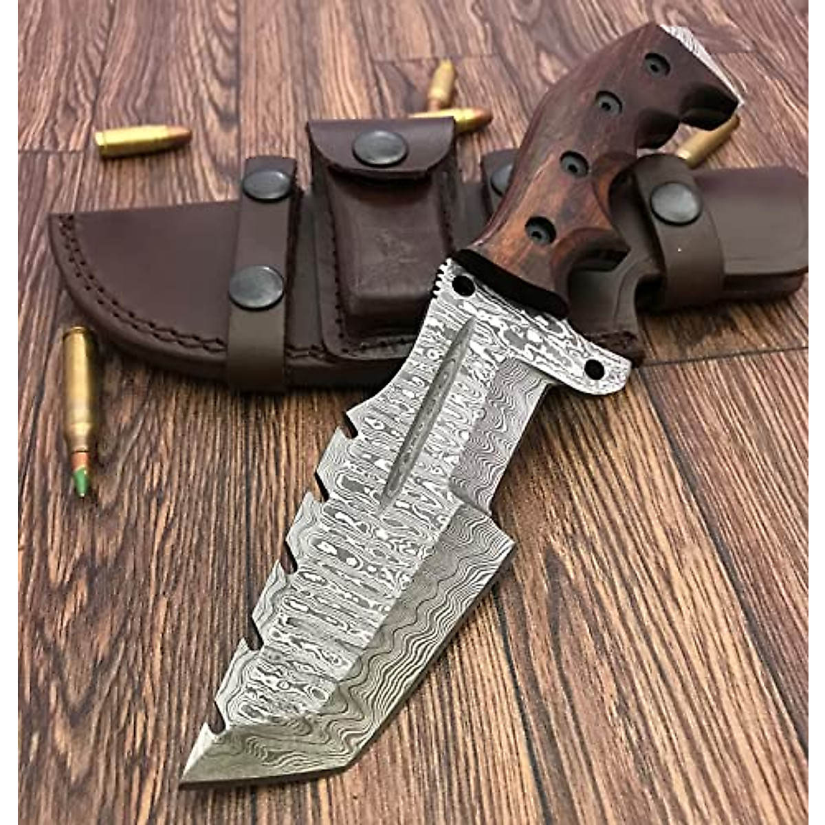 TR-1168 Custom Handmade Damascus Steel 10 Inches Tracker Knife - Perfect Grip walnut wood Handle (TR-987) (TR-2195)