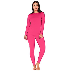 Thermajane Long Johns Thermal Underwear for Women Fleece Lined Base Layer Pajama Set Cold Weather (Large, Pink)