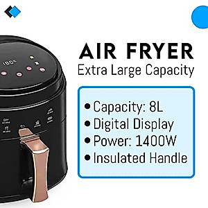 Silver Crown Deep Air Fryer – Electric Hot Air Fryer with Digital Display & XL Capacity, 1400 Watts, Instant Healthy & Low Calorie Cooking Essentials, Oilless Meals, Kitchen Countertop Accessories