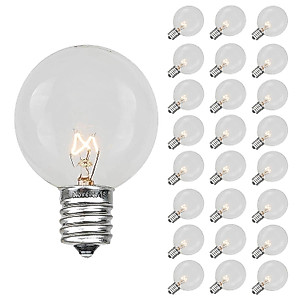 Novelty Lights Incandescent G50 Globe Replacement Bulbs - Outdoor Individual Bulbs For Events, Holiday Parties, Patios, And More - E17/C9 Intermediate Base, 7 Watt Lights (Clear, 25 Pack)
