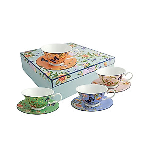 Belleek Cottage Garden Windsor Teacups and Saucer, Multicolor