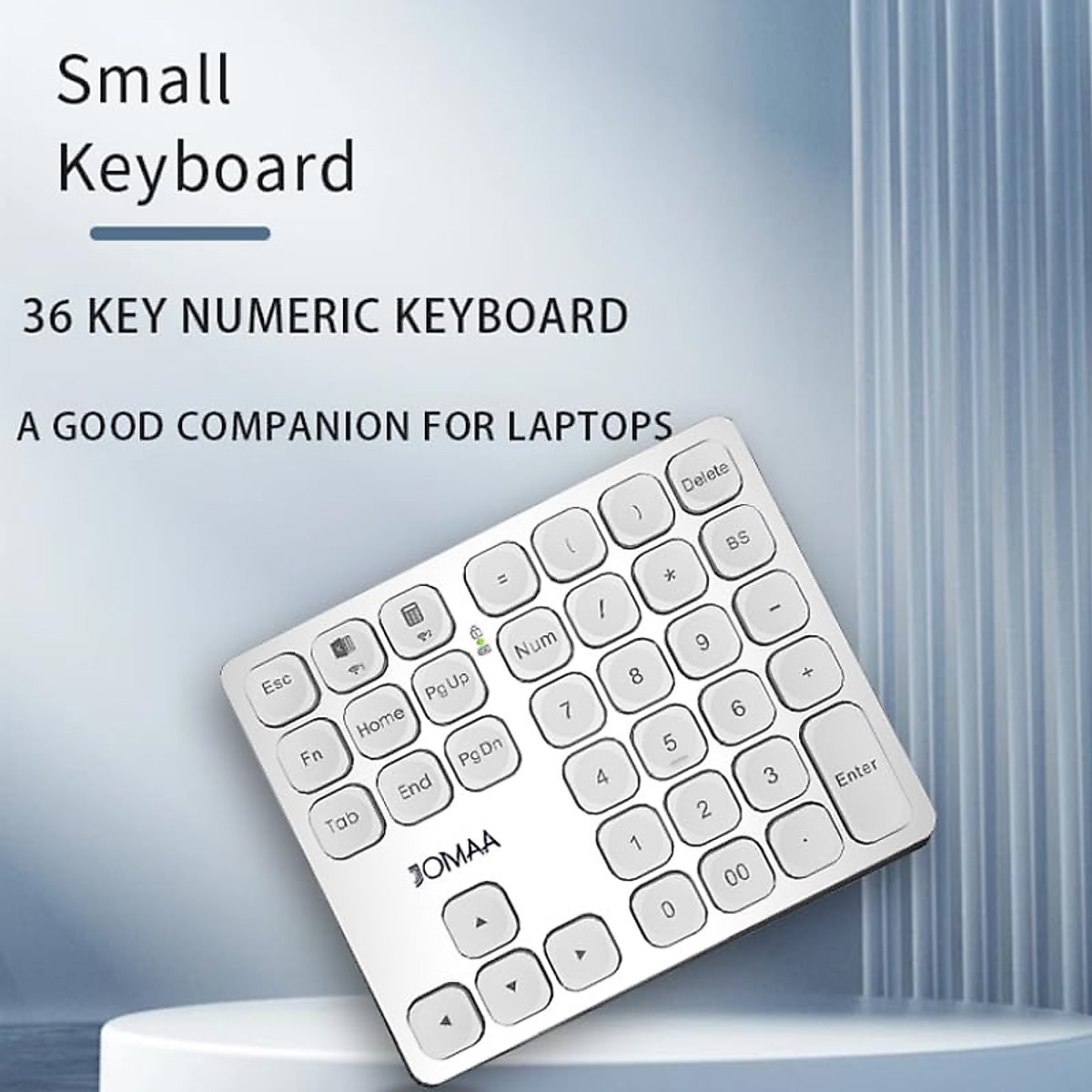 JOMAA 36 Keys Bluetooth Numeric keypad Portable Mini Financial Accounting Rechargeable Number pad Ultra-Silent for iPad Laptop,Mac, iMac, Tablet, PC and Desktop (Silver)
