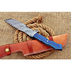 HUNTEX Unique Custom Handmade Hand-Forged Twist Pattern Damascus Steel 14 Inch Long Full Tang Pakka Wood Handle Razor Sharp Hunting Camping Tracker Knife with Genuine Leather Sheath