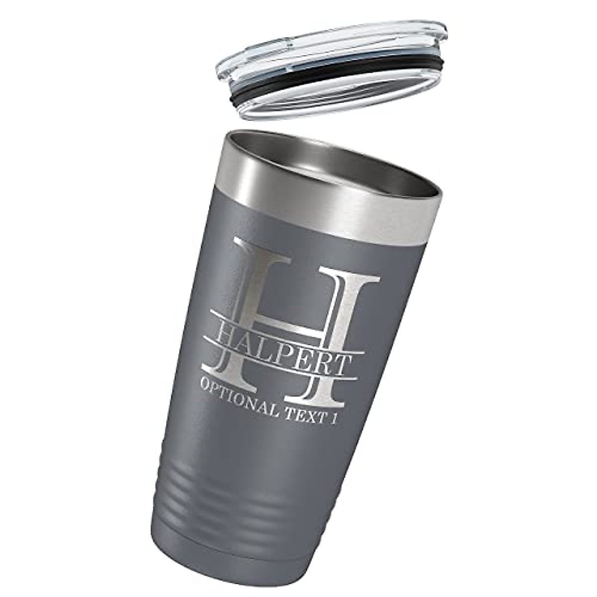 Personalized 20oz (17 Colors) Powder Coated Insulated Stainless Steel Tumbler with Lid, Custom Etched, Customized Engraved Gift Idea for Women Men Her Him, Halpert Monogram Initial Name (Gray)