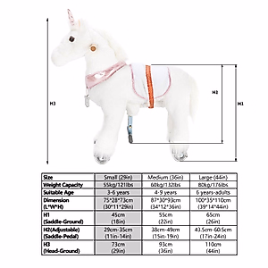 Ufree Small Unicorn Ride on Toy for 3 Years to 6 Years Old, Height 29 Inch Adjustable Pedal for Different Ages Walking Horse Mechanical Moving Horse
