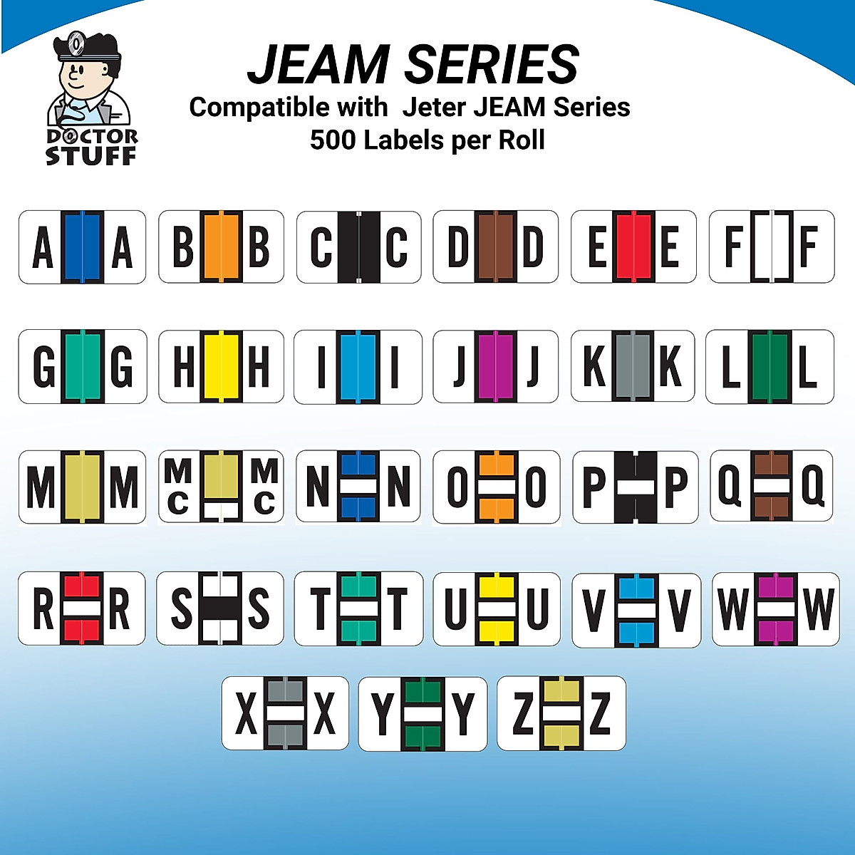 Doctor Stuff - File Folder Labels, Alphabet Letter M, Jeter 2800 - JEAM Series Compatible Alpha Stickers, Gold, 15/16" x 1-5/8", 500/Roll