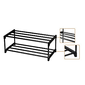 XIANGLV Shoe Rack, 2-Layer Shoe Rack Small, Can Hold 6 Pairs Of Shoes, Shoe Shelf Storage Organizer,Anti-Rust Coating, Suitable For Dormitory, Rental House, Balcony, stacking up (2 Tier), Black