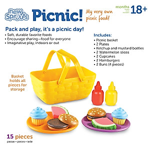 Learning Resources New Sprouts Picnic Set - 15 Pieces, Ages 18+ months, Pretend Play Food for Toddlers, Kitchen Play Toys for Kids
