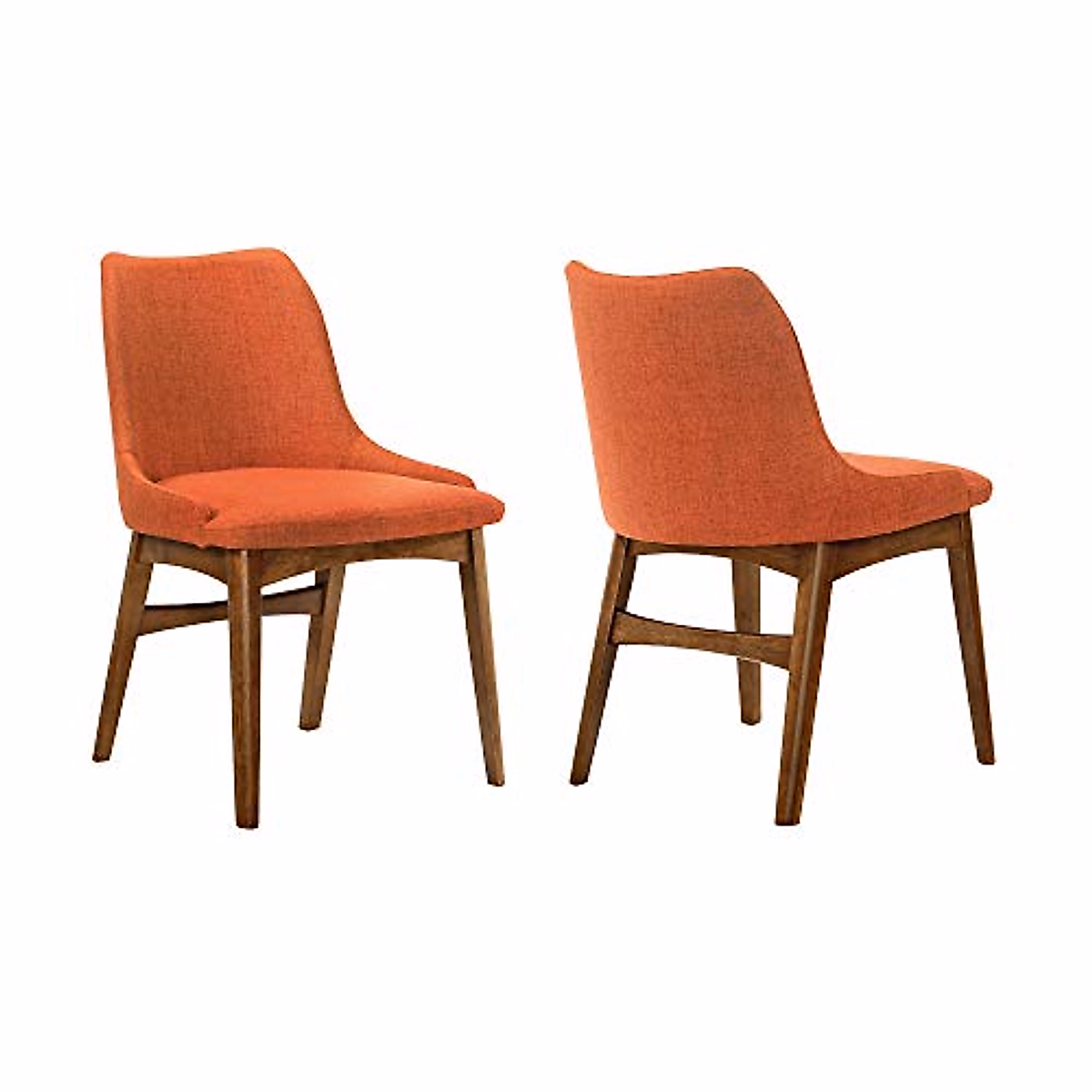 Armen Living Azalea Fabric Wood Dining Side Chairs-Set of 2, 19" SH, Orange/Walnut