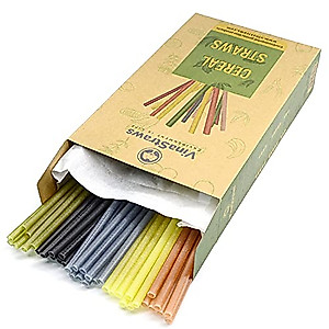 VinaStraws Biodegradable Cereal Straws, 150 pcs Multi Colorful Dringking Straw with Gift Canvas Bag, Eco Friendly Compostable, Alternative to Plastic Straws, Green