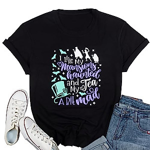 Beware of Hitch Hiking Ghost Shirt Women Funny Halloween Shirt Haunted Mansion Tshirt Hocus Pocus Fall Short Sleeve Top