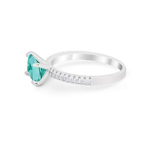 Blue Apple Co. Simulated Paraiba Tourmaline CZ Size-7 Vintage Wedding Engagement Ring Sideways Emerald Cut Round Simulated Cubic Zirconia 925 Sterling Silver