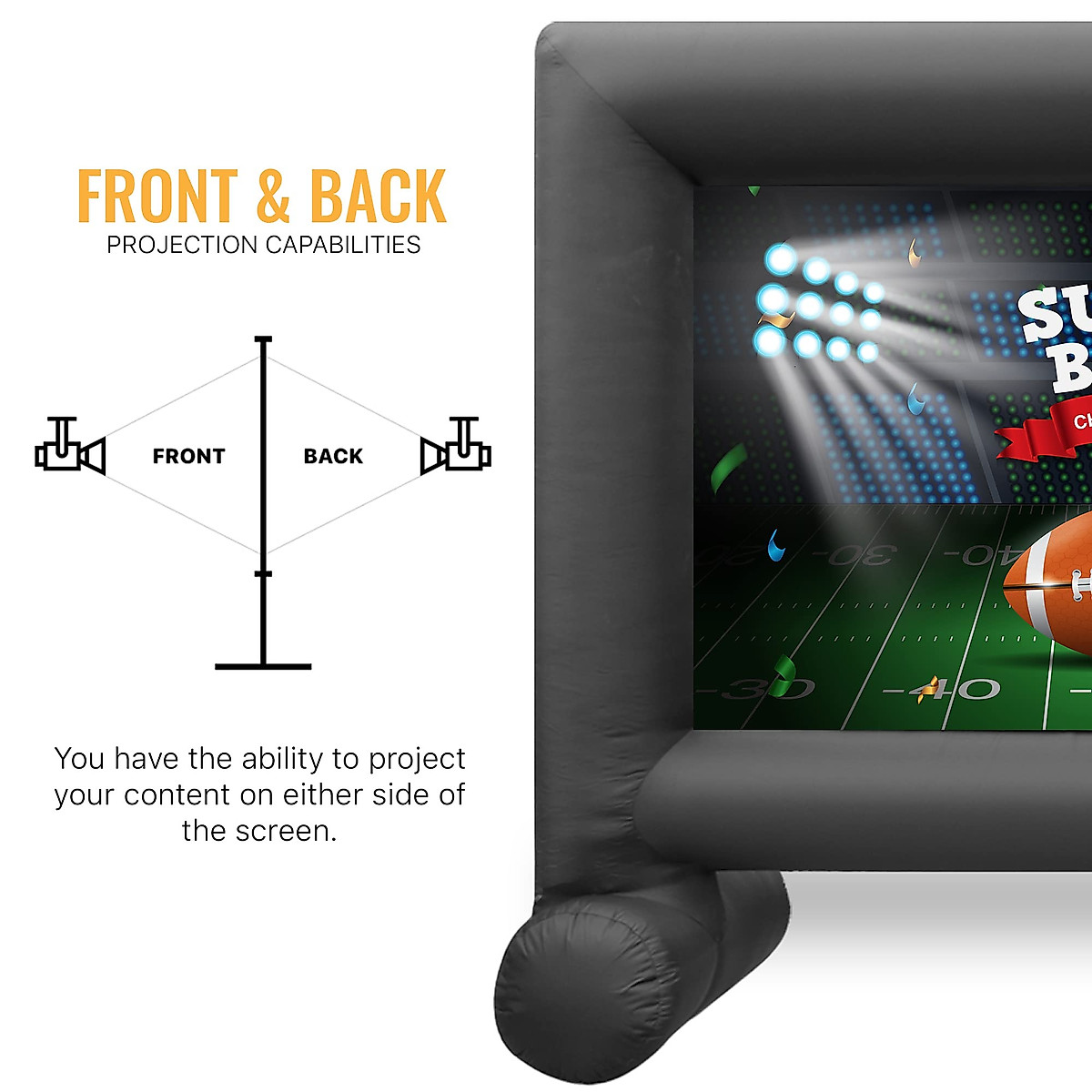 Redia 14 Feet Inflatable Outdoor and Indoor Theater Projector Screen with Built-in Blower - Includes Tie-Downs and Storage Bag - Supports Front and Rear Projection