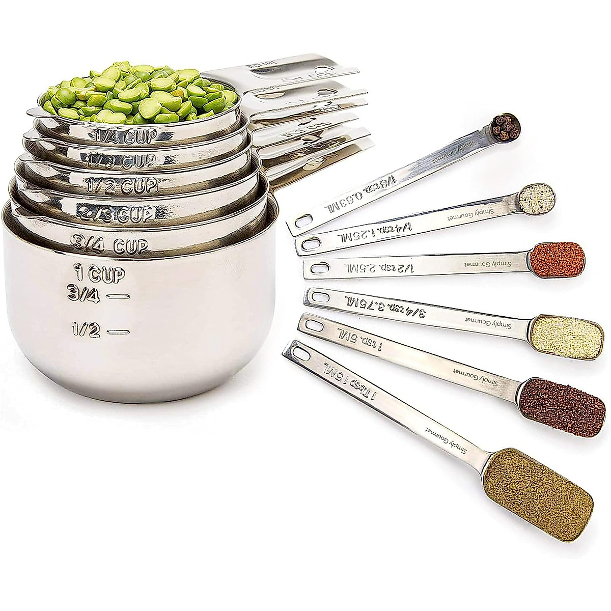 Measuring Cups and Spoons Set of 12 Stainless Steel for Cooking & Baking