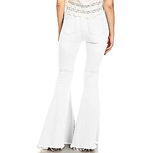 Anna-Kaci Women's Fashion High Waist Long Denim Bell Bottom Jeans Flared Pants, Off White, Large
