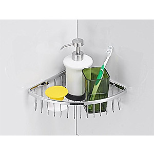 SANLIV Corner Shower Caddy Basket,Shower Wall Shampoo Shelf Soap Holder,Full Brass Wire Basket for Inside Shower Storage and Bathtub Organizer in Polished Chrome