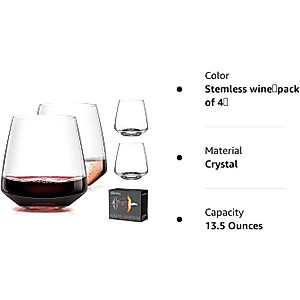 Stemless Wine Glasses Set of 4-13.5oz，Hand Blown Red White Wine Glasses - Unique gifts for him/her for Birthday, Wedding, Christmas, father's day, anniversary