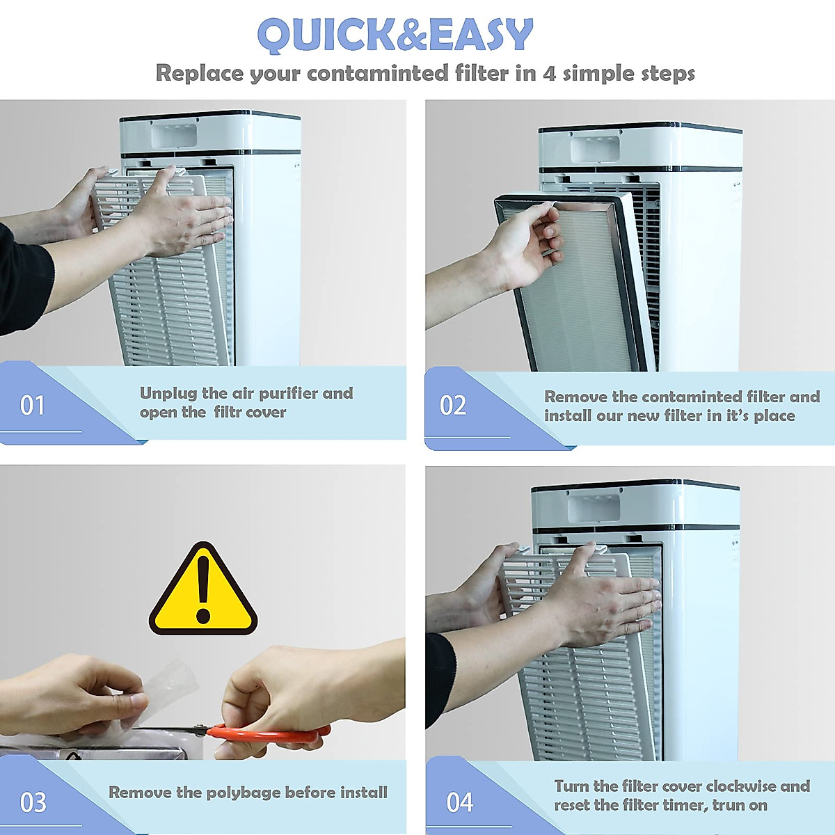 4-PACK Replacement Filter for MA Air Purifier -40, 40E Series | 3 IN 1 Genuine H13 HEPA Filter