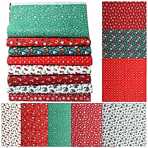 Panelee 8 Pcs 20 x 20 Inches Christmas Fabric Quilting Christmas Fabric Bundles Precut Fabric Squares Christmas Printed Fabric Scraps for DIY Sewing Crafts Project Patchwork Dress Apron