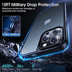 CASEKOO for iPhone 13 Pro Max Case KooShock, [10 FT Military Drop Protection] [Skin-Friendly Touch] Built-in Airbags and Rugged Matte Back, Thin Translucent Protective Case 6.7", Black