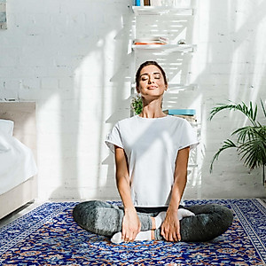 HOMETHIC Washable Area Rugs 8x10 Boho Rug Oriental Floral Soft Indoor Carpet Low Pile Non Slip Large Rugs for Living Room Bedroom Dining Room Decor Aesthetic, Blue