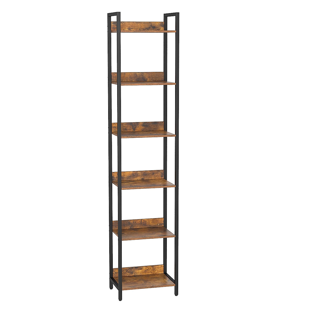 Surksis 6-Tier Bookshelf, Narrow Bookshelf, Industrial Bookcase with Open Shelves, Tall Book Shelf for Living Room, Home Office, Study, Bedroom, 11 x 15.7 x 72.5 Inches, Rustic Brown and Black