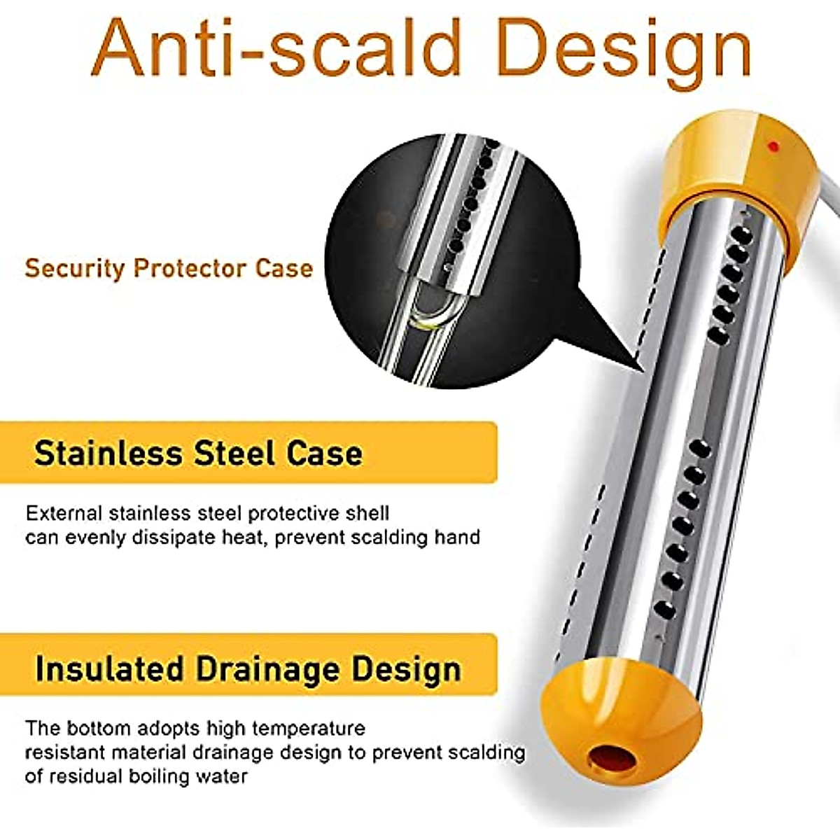 Immersion Water Heater, Electric Submersible Water Heater with Stainless Steel Guard Cover and Digital LCD Thermometer, Portable Bucket Heater to Heat 5 Gallons of Water in Minutes