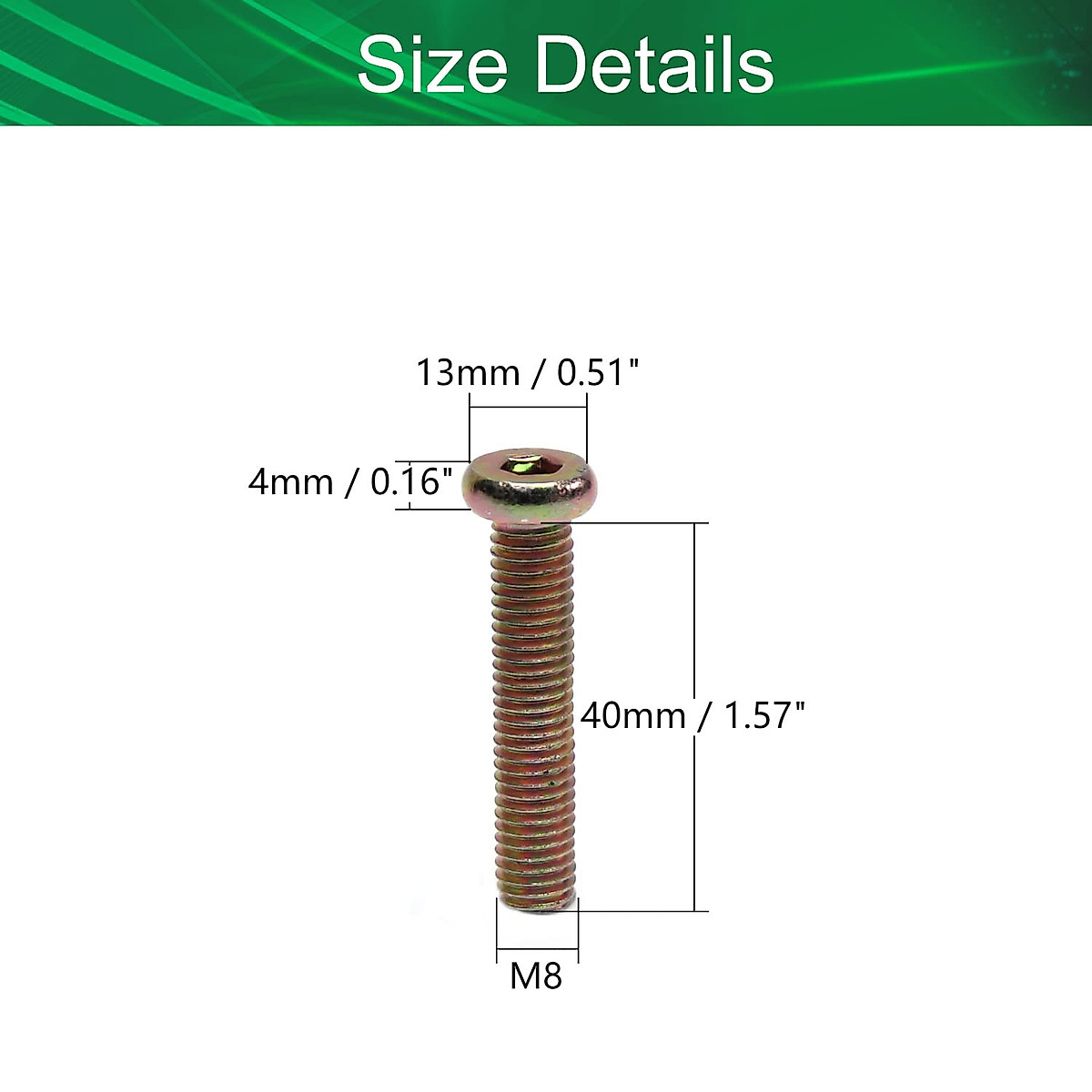 Yinpecly M8 x 40mm Hex Socket Flat Head Screws Furniture Bolts Fastener Full Thread Carbon Steel Colorful 10pcs