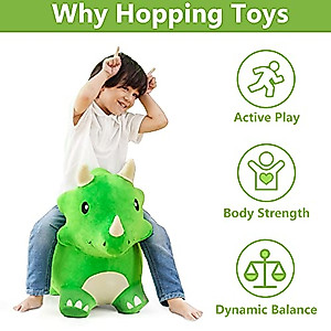 iPlay, iLearn Bouncy Pals Kids Dinosaur Hopper Toys, Toddler Plush Triceratops Hopping Horse W/Pump, Outdoor Indoor Ride Bounce Animal, Activity Birthday Gifts for 18 24 Month 2 3 4 Year Old Boy Girl