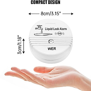 WER Water Leak Alarm Sensor, Battery Operated Leak Alert, 90dB Water Detector for Basements, Bathrooms, Laundry Rooms, Kitchens, Garages and All Office Areas (Shipped Without Battery, 2 Pack)