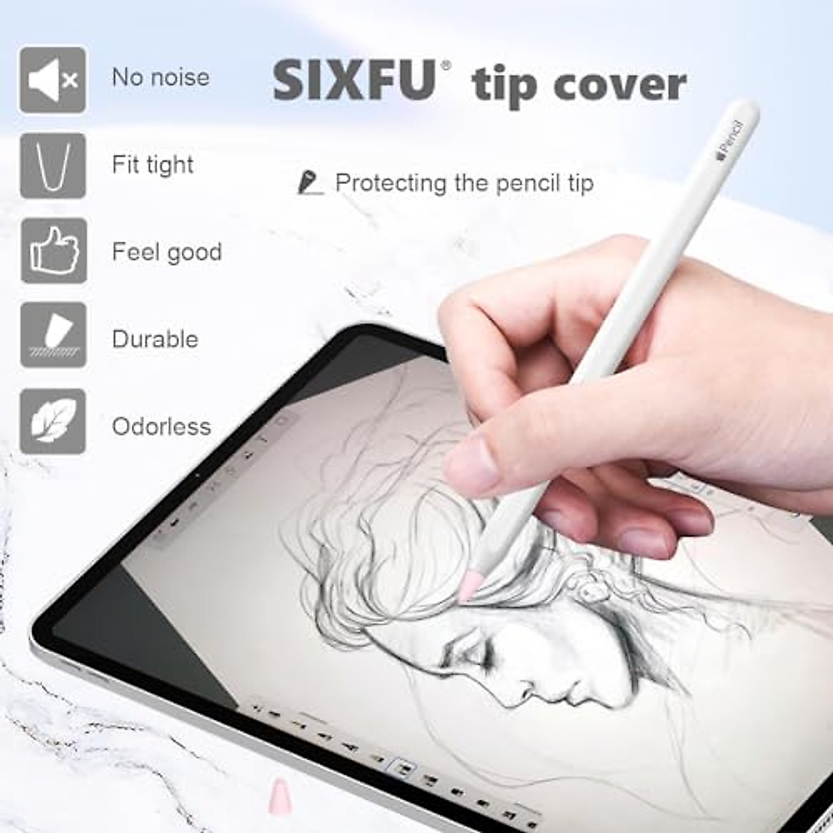 SIXFU 30 PCS Paper Feel Silence Covers for Apple Pencil Tips, Rubber Silicone Protectors for iPad Pencil 2nd Generation/1st Gen Apple iPencil Replacement Nib Case(Pink)
