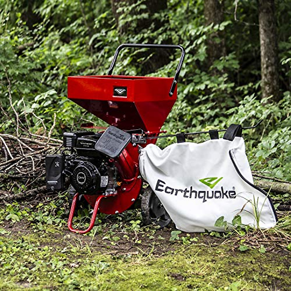 Earthquake Chipper Shredder K33,33964 Heavy Duty 301cc, 4 Cycle Viper Engine, 5-Year Warranty, Dock-and-Lock Debris Bag, 3" Max Wood Diameter Capacity, Red