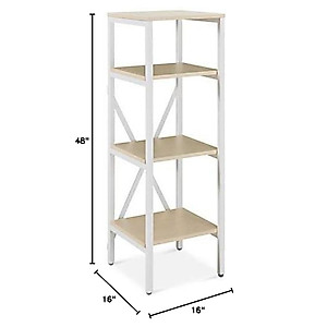 Brite Four Shelf Bookcase 48" H x 16" W x 16" D in Light Maple Laminate and White Metal Frame for Minimalist Bookshelf and Residential Furniture