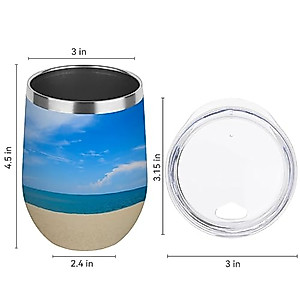 silichee 12 Oz Stainless Steel Tumbler Stanley Cup with Lid Beautiful Beach Tropical Sea Cloudy Blue Sky Insulated Tumblers Vacuum Coffee Mugs for Hot and Cold Drinks,Wine,Coffee
