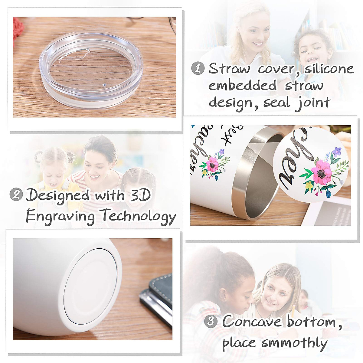 Patelai 2 Pcs Teacher Appreciation Gifts Best Teacher Ever Wine Tumbler Appreciation Gift for Women Thank You Gift Graduation Birthday Present 12 oz Stainless Steel Tumbler with Lid and Straw (White)