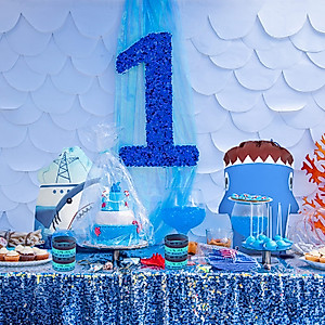 Talltalk 48 Pcs Shark Party Supplies Blue Ocean Pool Party Favor with 16 Pcs Shark Party Drawstring Bag Goodie Bags 16 Shark Wristband 16 Shark Keychain for Shark Birthday Party Supplies Decorations