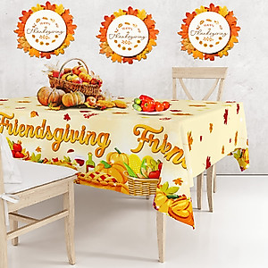 tineit 3 Pieces Friendsgiving Tablecloth, Happy Friendsgiving Decorations Plastic Tablecovers, Rectangle Friendsgiving Table Decorations for Fall Thanksgiving Friendsgiving Party, 108 * 54