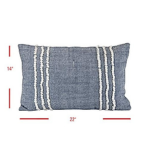 Foreside Home & Garden FIPL09784 Blue Decorative Hand Woven 14x22 Outdoor Throw Pillow with Pulled Curly Yarn Accents