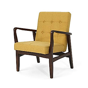 Christopher Knight Home Conrad Fabric Mid-Century Birch Club Chair, Wasabi and Dark Espresso, Mustard