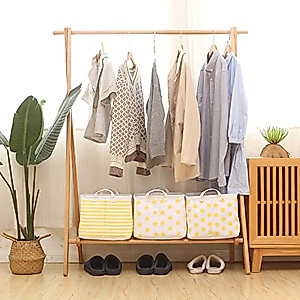 Sea Team 2-Pack Collapsible Canvas Fabric Storage Basket with Handles, Rectangle Waterproof Storage Bin, Box, Cube, Foldable Shelf Basket, Closet Organizer, 16.5 x 11.8 x 9.8 Inches, Yellow Stripe