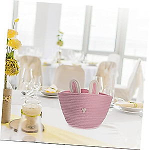 Cabilock Boho Decor Rope Rabbit Basket Snacks for Pink Cotton Rope Household Bohemian Decor
