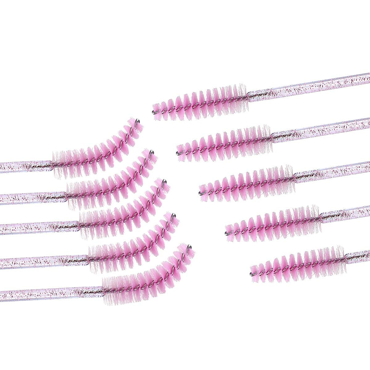 Elisel 100pcs Disposable Mascara Brushes with Container, Mascara Wands Makeup Brushes Applicators Kits for Eyelash Extensions and Eyebrow Brush (Crystal Pink)