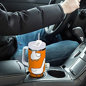 MCHIVER Cartoon Duck Orange 30 oz Tumbler with Handle and Straw Stainless Steel Vacuum Water Bottle Leak-proof Travel Coffee Mug Insulated Water Bottle for Water Iced Tea Coffee