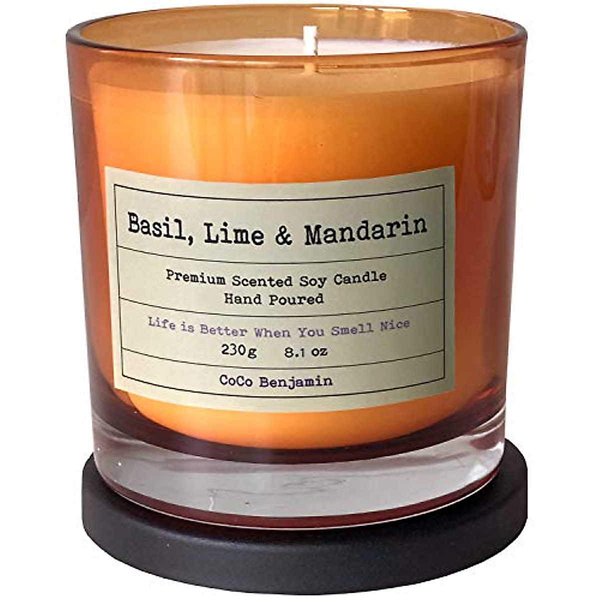(Basil, Lime & Mandarin) 8.1 oz,100% Soy, Hand Poured Soy Candle, Highly Scented