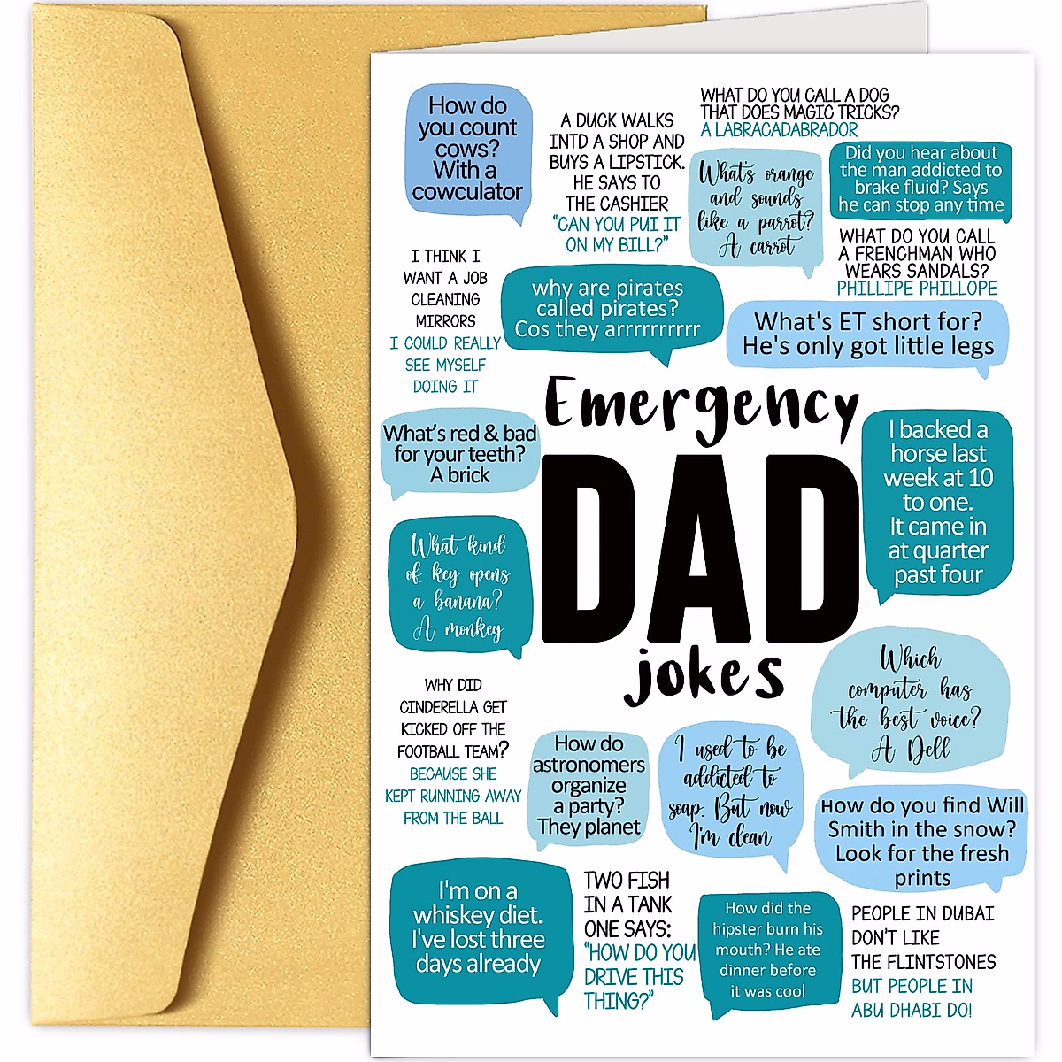Chenive Funny Father's Day Card for Dad, Humorous Dad Birthday Card, Joker Greeting Card, Emergency Dad Jokes Card