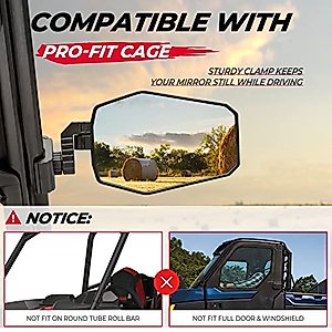 UTV Side Mirrors, KEMIMOTO UTV Rearview Mirrors Compatible with Pro-Fit Polaris Ranger General Can-Am Defender Maverick Trail,3-axis Rotation Breakaway Rear View Mirror