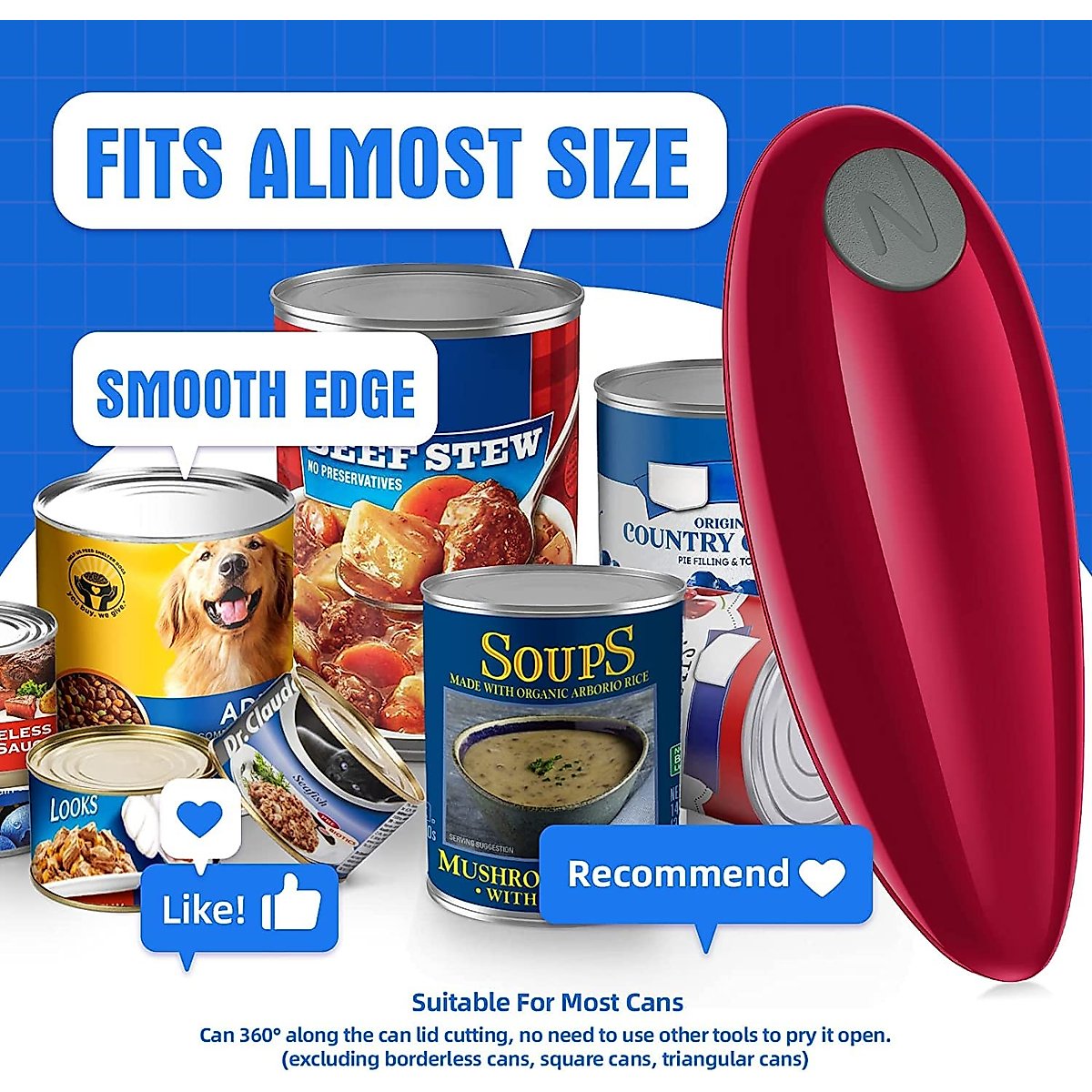 Electric Can Opener, Open Your Cans with A Simple Push of Button, Battery Operated Automatic Can Opener Smooth Edges, Hand Free Can Opener, Best Kitchen Gadget for Chefs, Arthritis and Seniors