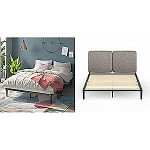 ZINUS Parker Platform Bed and Upholstered Split Cushion Headboard, Taupe with Tapered Legs / Wood Slat Support / No Box Spring Needed / Easy Assembly, Queen