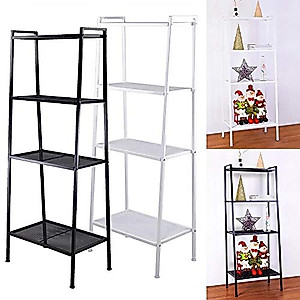 Goujxcy 4 Tier Bookshelf,Wall Bookshelves Leaning Ladder Bookshelf Metal Book Rack Narrow Shelving Unit Entryway Cabinet Organizer Display Home Furniture
