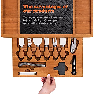 ABELL Charcuterie Cheese Board and Knife Set Acacia Charcuttery Platter and Serving Tray for Christmas Housewarming Thanksgiving Wedding Birthday